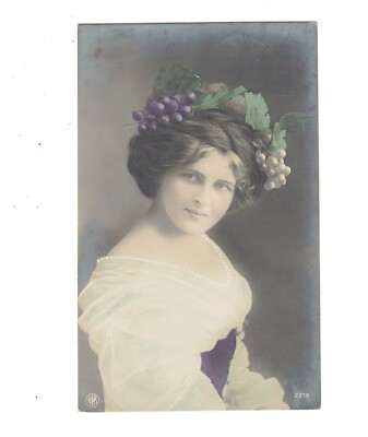 SD1455 EDWARDIAN WOMAN WITH FRUIT DECORATION IN HER HAIR FANTASY RPPC ...