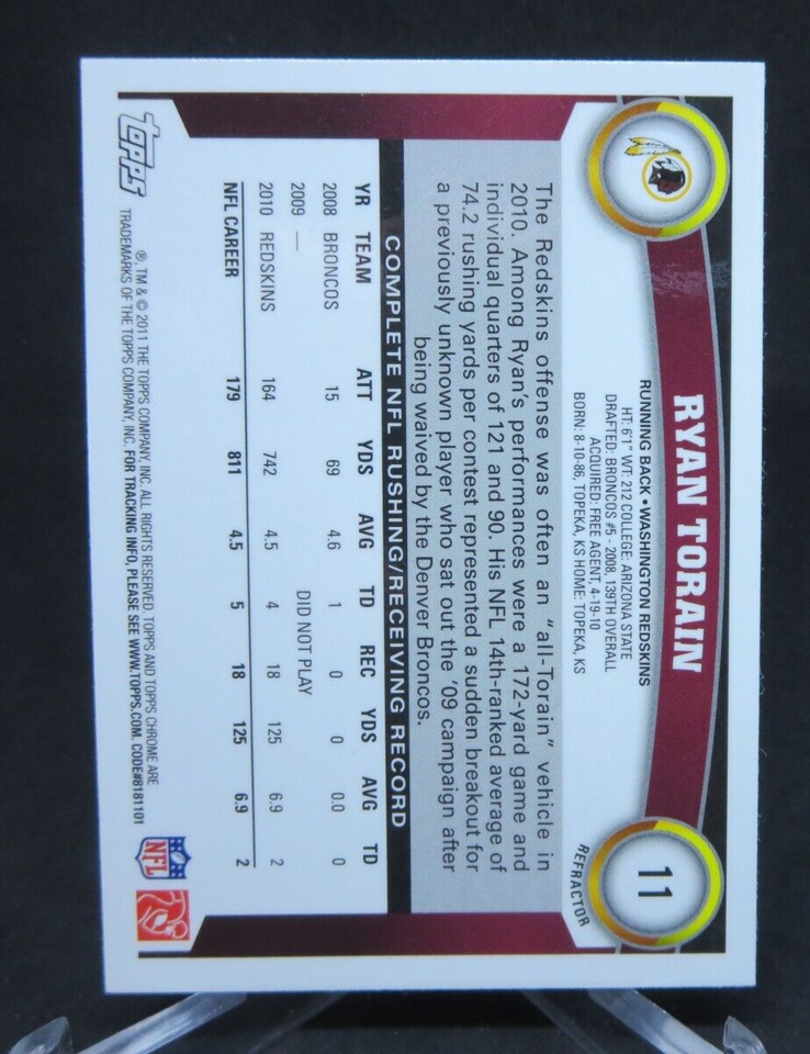 2011 Topps Chrome Refractors Washington Redskins #11 Ryan Torain LP | eBay