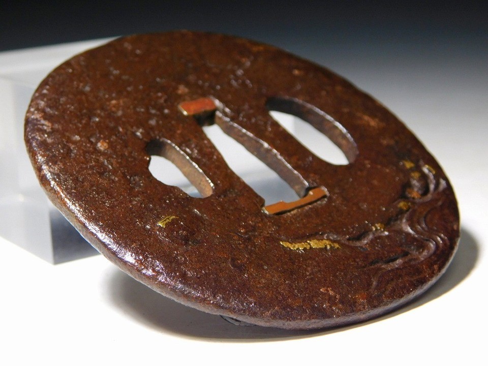 Yasuchika Signed Crab & the Moon Imlaid Tsuba Edo original tsuba ...