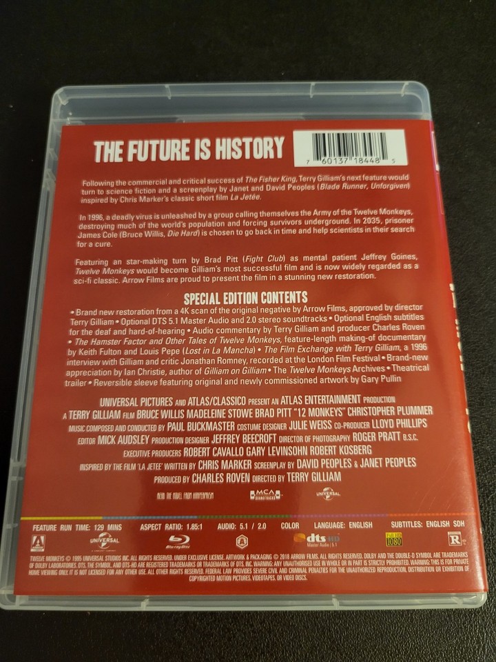 12 Monkeys (1995) Arrow Blu Ray Bruce Willis Brad Pitt Madeline Stowe ...