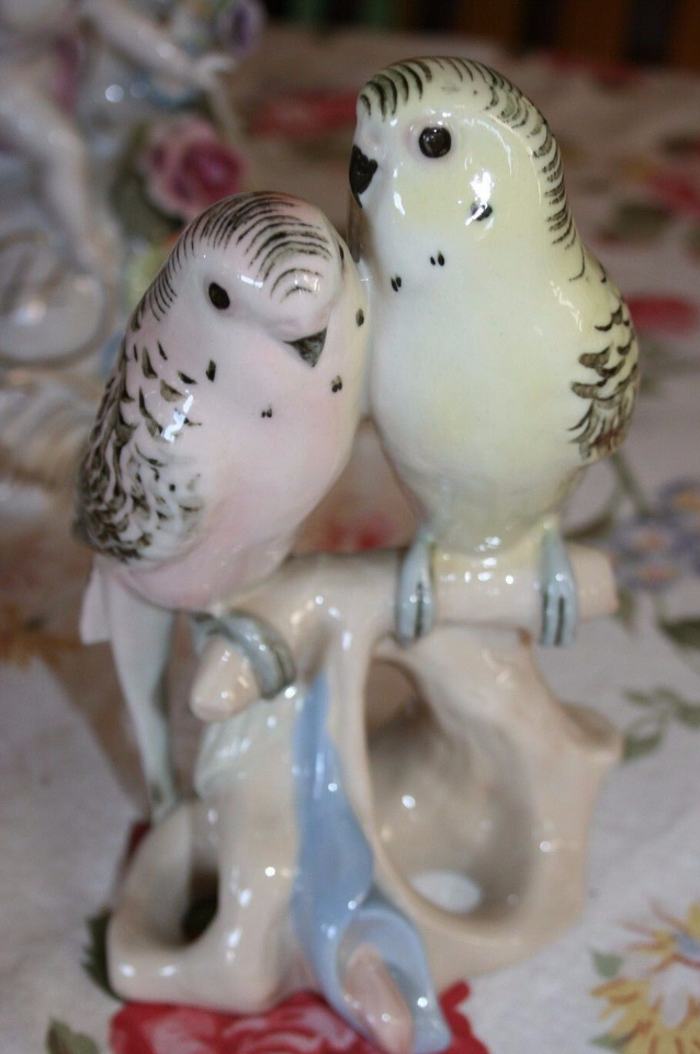 Antique 1919 Royal Dux Porcelain 2 Parakeets 7" Figurine Pink Triangle ...