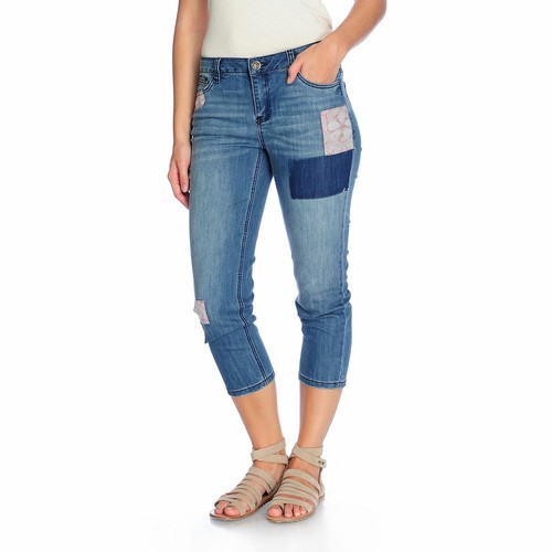 NEW Indigo Thread Co Stretch Denim Patched Slim Leg Cropped Jeans | eBay