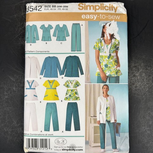 Simplicity 3542 Womens Scrub Pants, Top, Jacket Uncut Plus Size 20W-28W ...