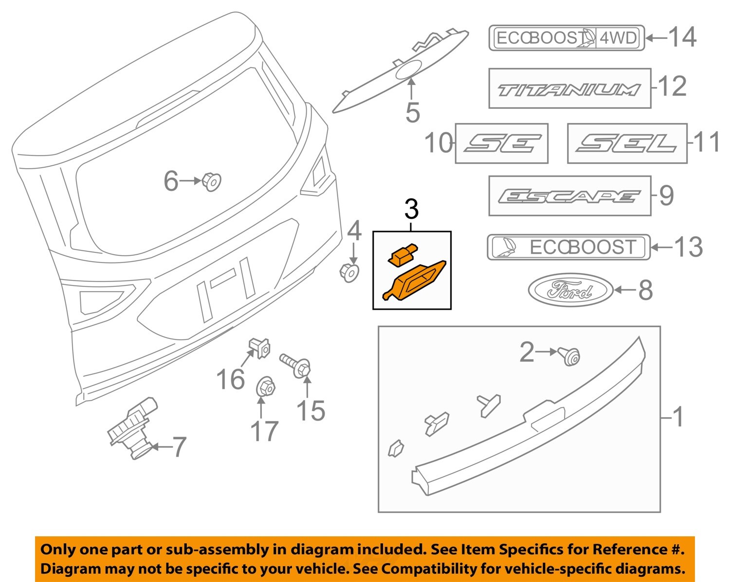 FORD OEM 13-19 Escape Lift Gate Exterior Trim-Trim Molding CJ5Z7841018A ...