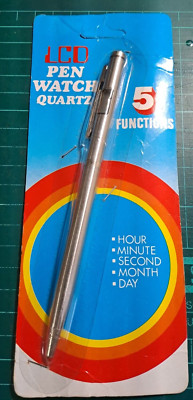 Rare Vintage 80s LCD PEN WATCH Quartz 5 Functions *new untested with ...