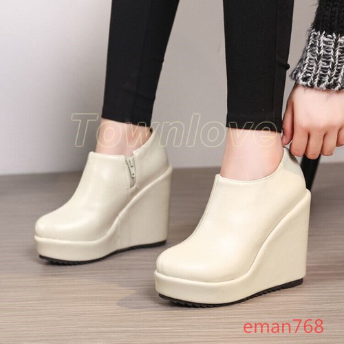 Women Wedge High Heel Platform Low Top Ankle Boots Casual Pumps Winter ...