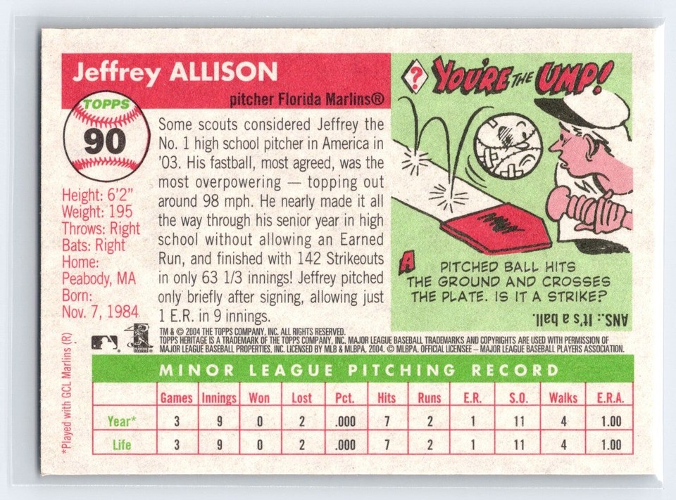 JEFFREY ALLISON 2004 Topps Heritage #90 Florida Marlins | eBay