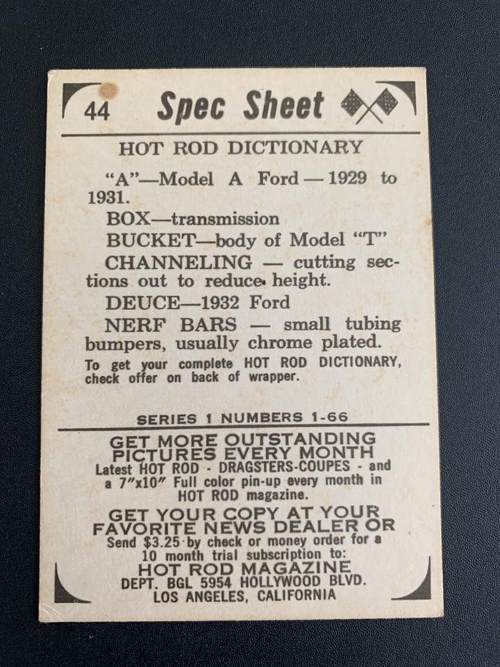 1965 Donruss Spec Sheet “Hot Rod Dictionary” #44 | eBay