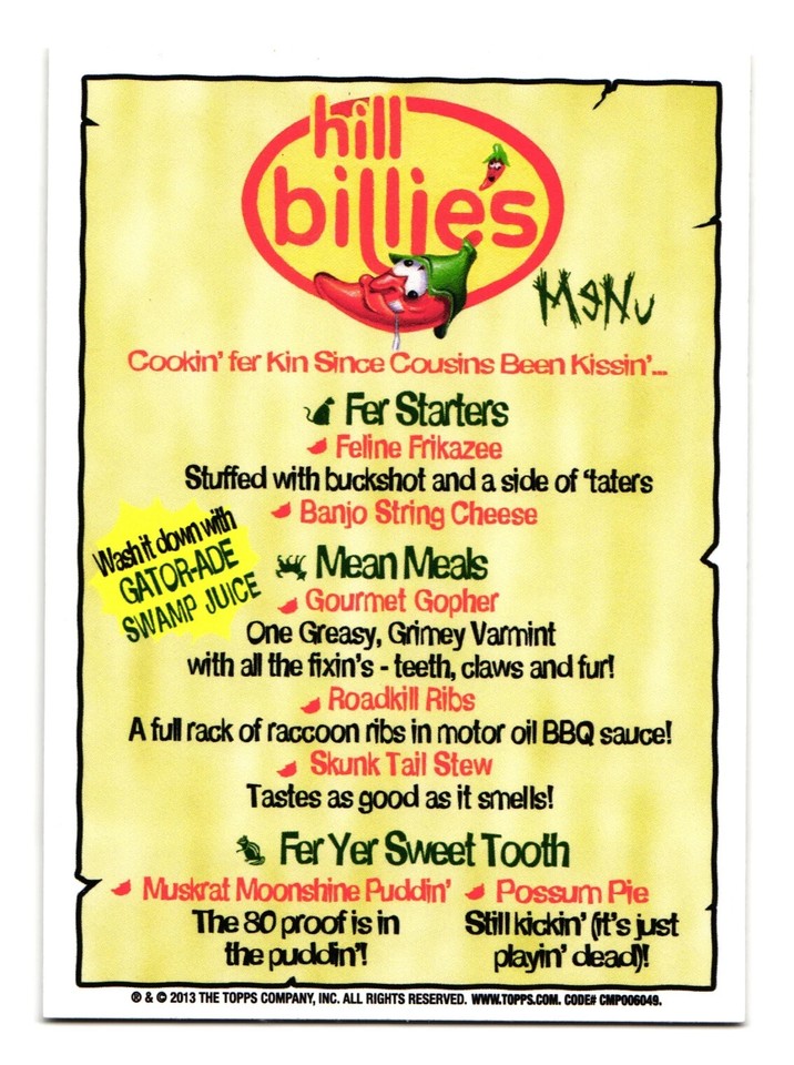 Chili's Restaurant Menu Parody Sticker 2013 Wacky Packages | eBay