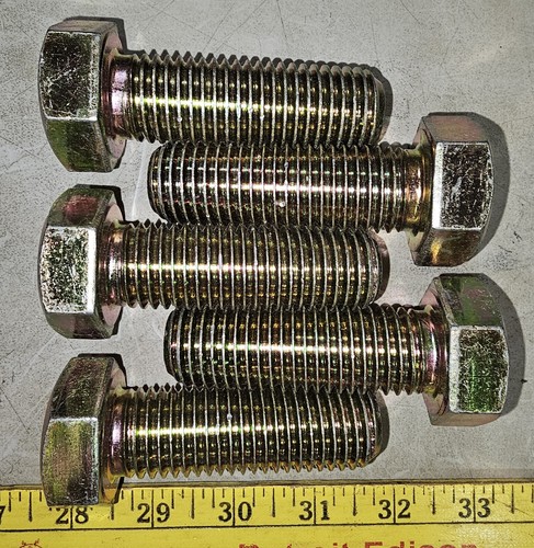 24CC85 LOT OF 5 BOLTS, YELLOW ZINC PLATED, 3" X 1" NC (8TPI), GRADE 8 ...