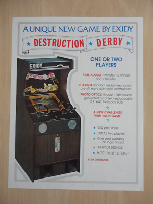 Destruction Derby Video Arcade Machine Flyer Original Exidy Brochure | eBay