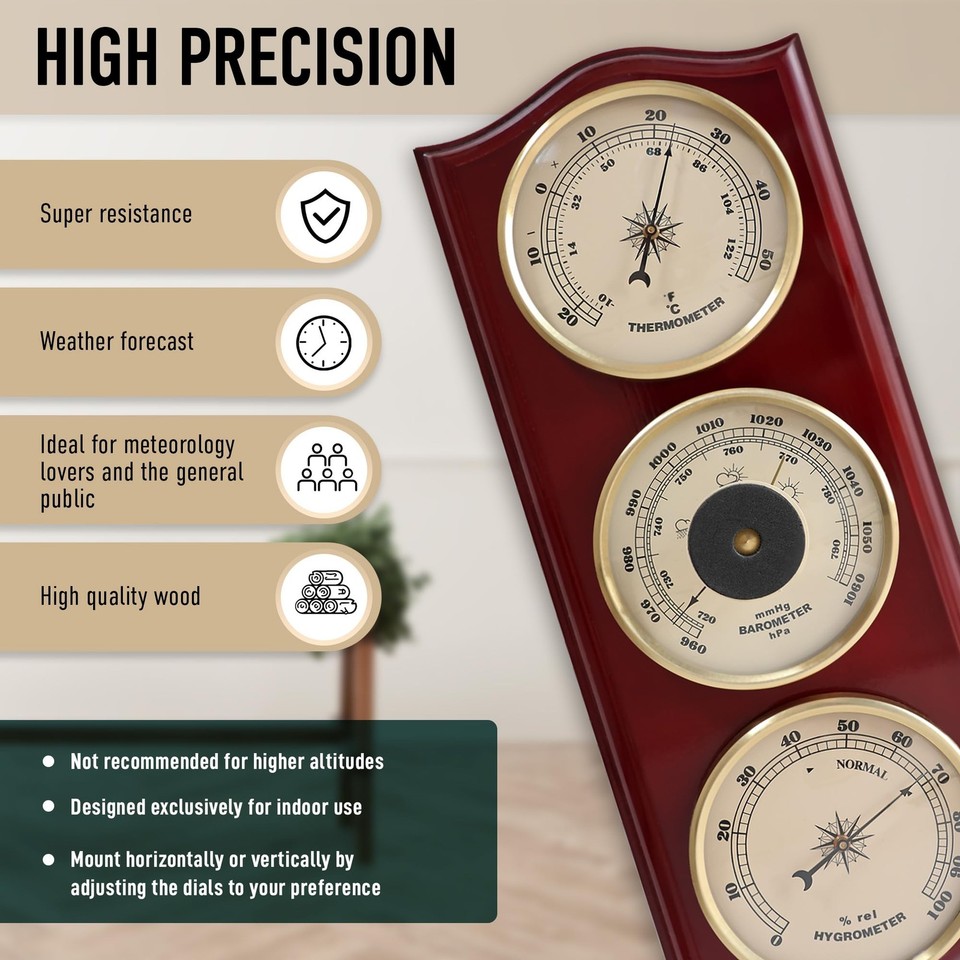Classic Analog Weather Station-Home Barometers-Indoor Brown and gold | eBay