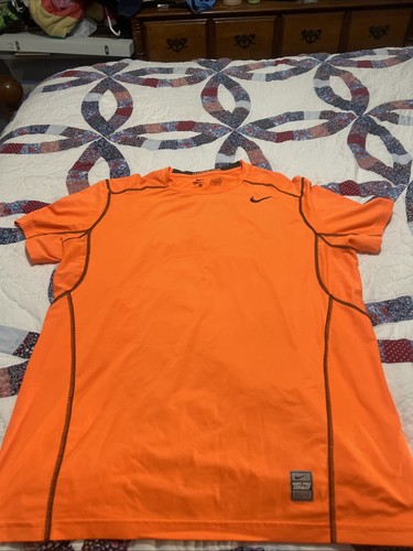 Nike Pro Combat Dri-Fit Orange Athletic Fitted Hyper cool Shirt Size XL ...