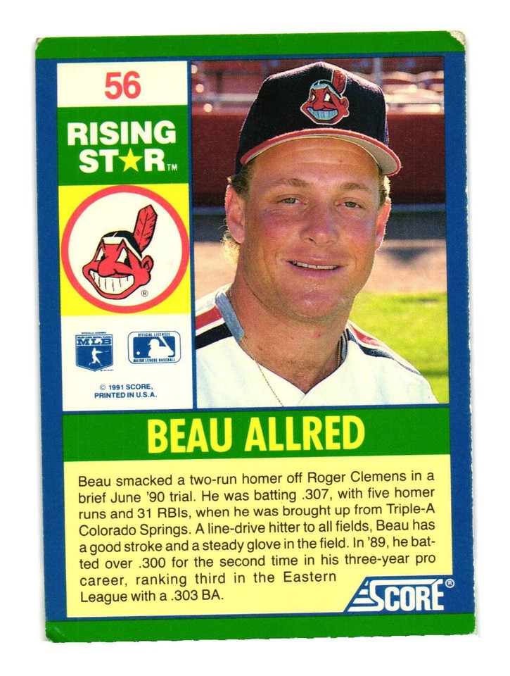 1991 Score 100 Rising Stars #56 Beau Allred Cleveland Indians | eBay
