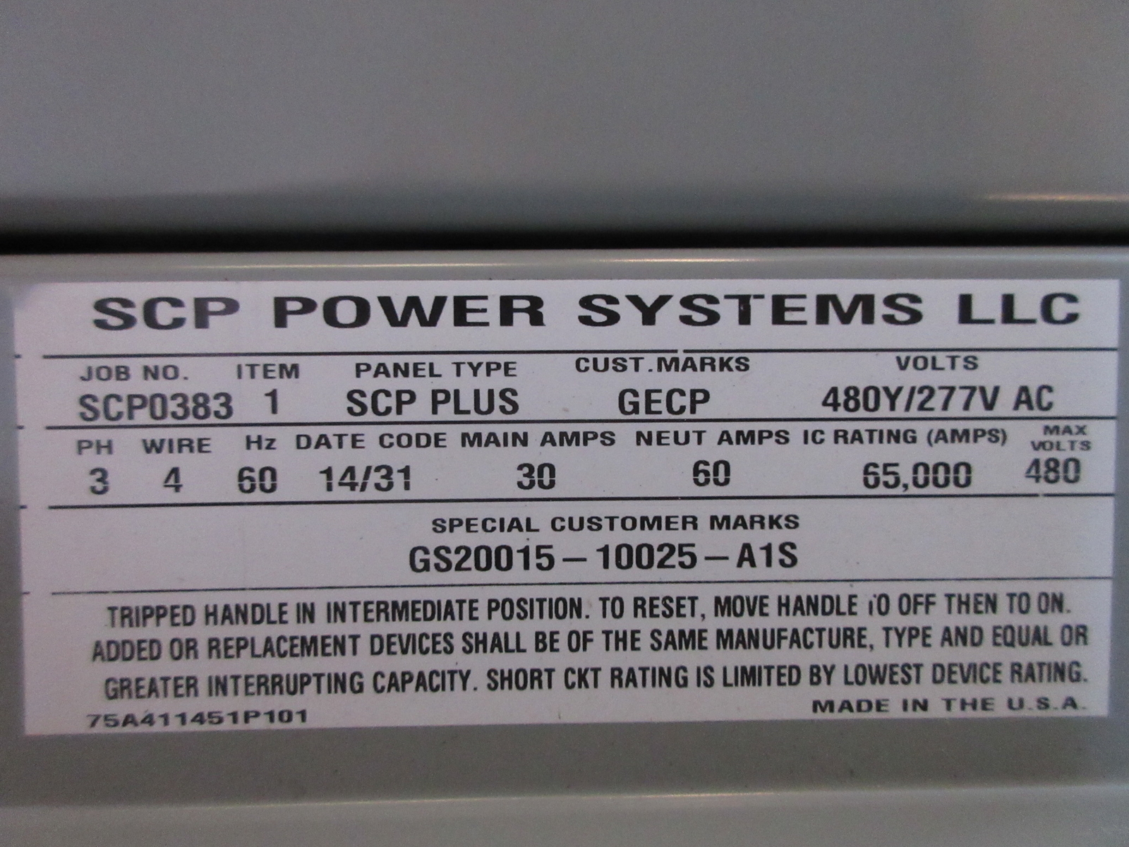 GE Spectra New SCP Plus UPS Maintenance Bypass Panelboard 30 Amp 480Y ...