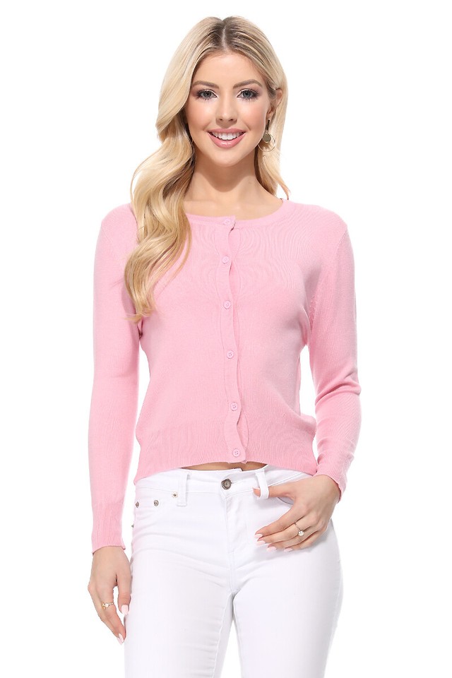 .YEMAK Women's 3/4 Sleeve Crewneck Casual Button Down Cardigan Sweater ...