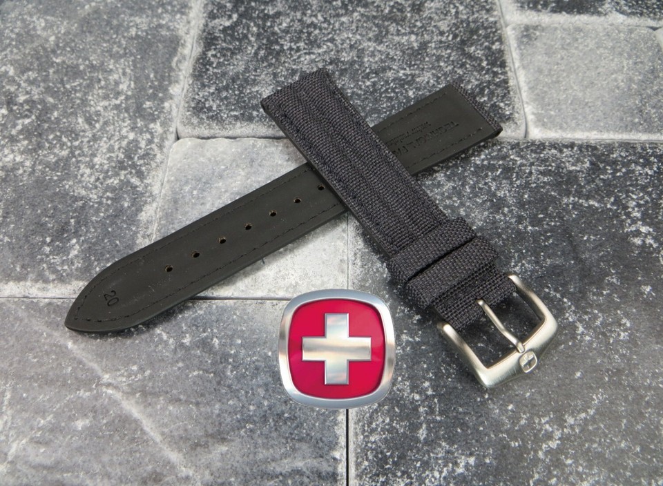 New 20mm Wenger Swiss Army Nylon Watch Band Black Soft Rubber Watch ...