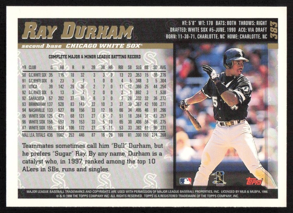 1998 Topps Baseball Ray Durham #383 Chicago White Sox | eBay