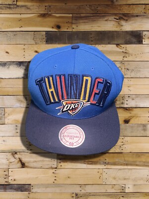 Oklahoma City Thunder OKC blue hat cap snapback Spelled Out By Mitchell ...