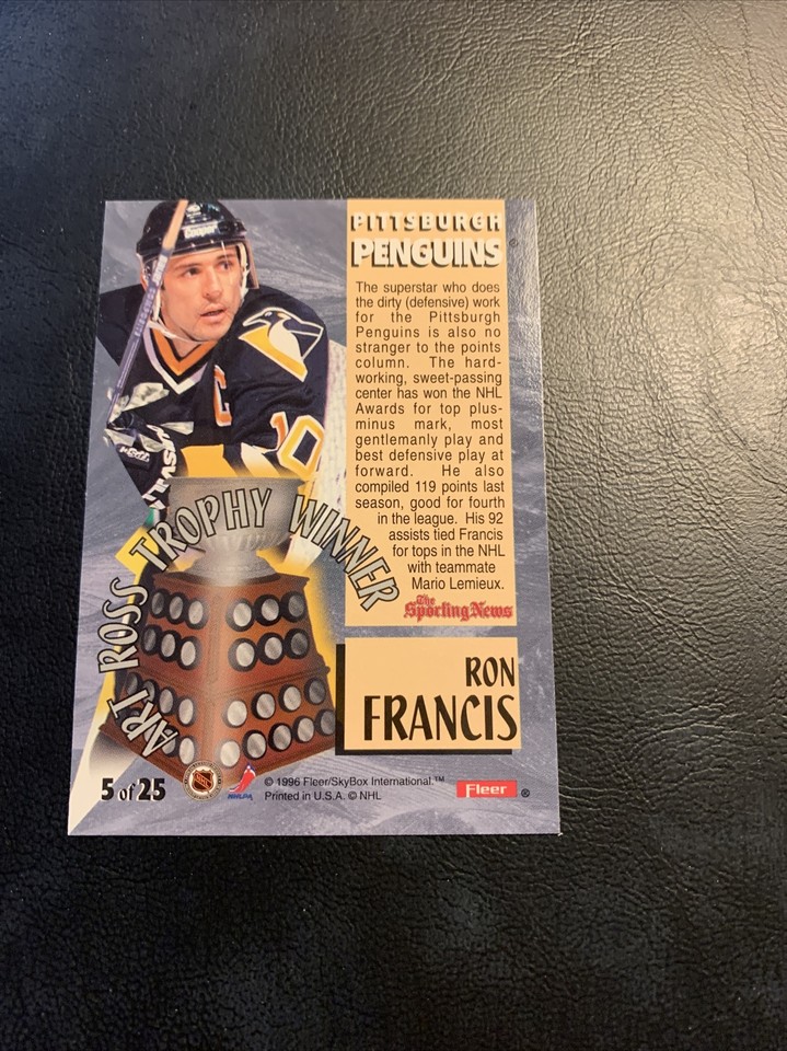 36d #5 Ron Francis 1996/97 fleer art Ross trophy Pittsburgh penguins | eBay