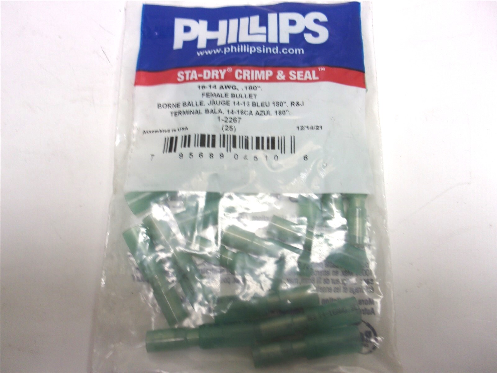 1-2267 PHILLIPS HEAT SHRINK BULLET CONNECTOR BLUE 16-14 GAUGE FEMALE ...