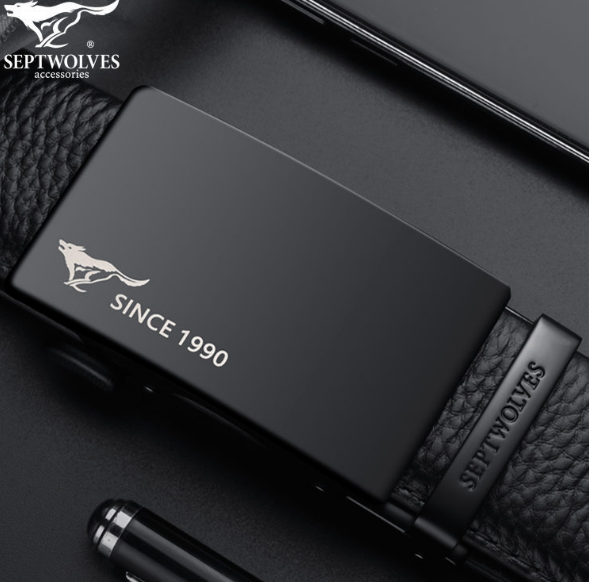 Septwolves Men women waist belt cow leather Auto lock Buckle black ...