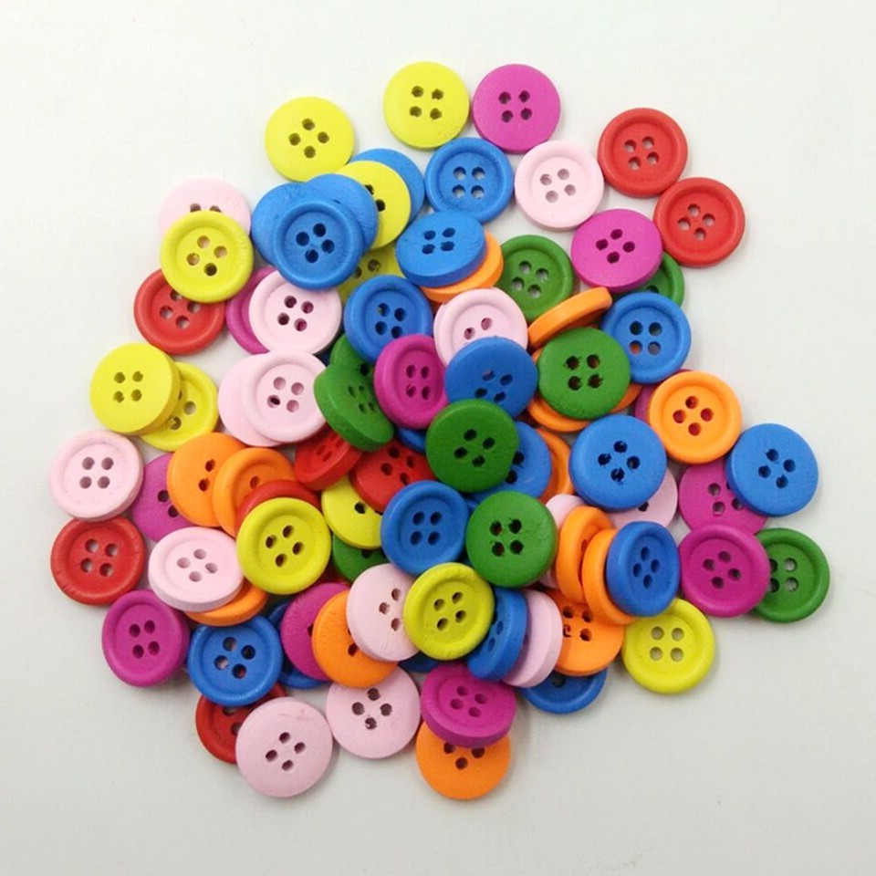 100 Pcs/pack Wood Buttons for Crafting Assorted Colours Colorful Mixed ...