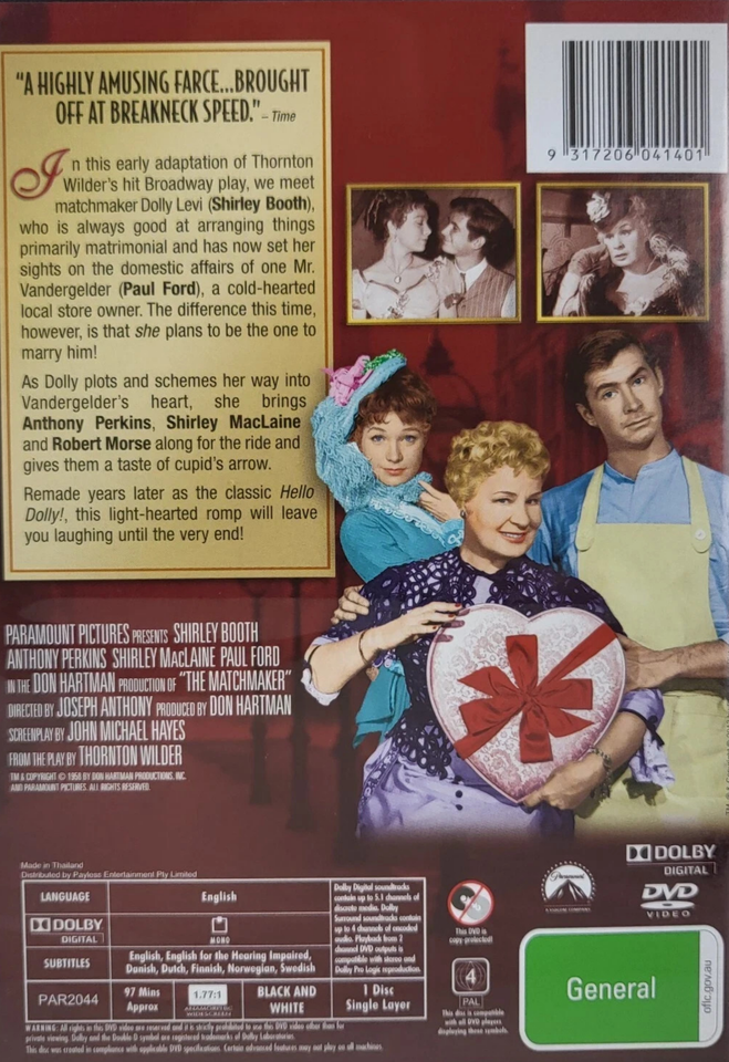 THE MATCHMAKER DVD 1958 PERKINS MacLAINE BOOTH REGION 4 BRAND NEW ...