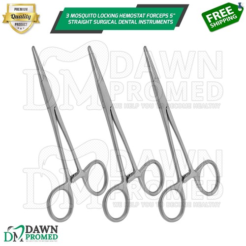 3 Pcs Mosquito Locking Hemostat Forceps Set 5" Straight Surgical Dental ...
