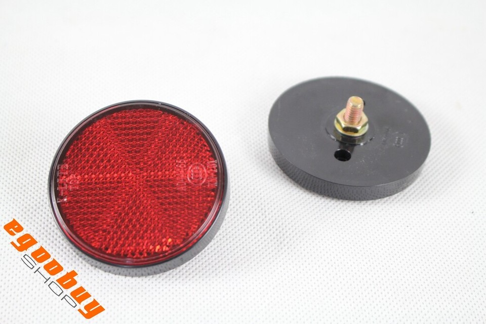 2X Red PMMA Round Motorcycle License Plate Reflector Sticker W/ Screws ...