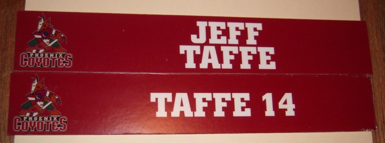 PHOENIX COYOTES Jeff Taffe locker room nameplates w/old logo from 2002 ...