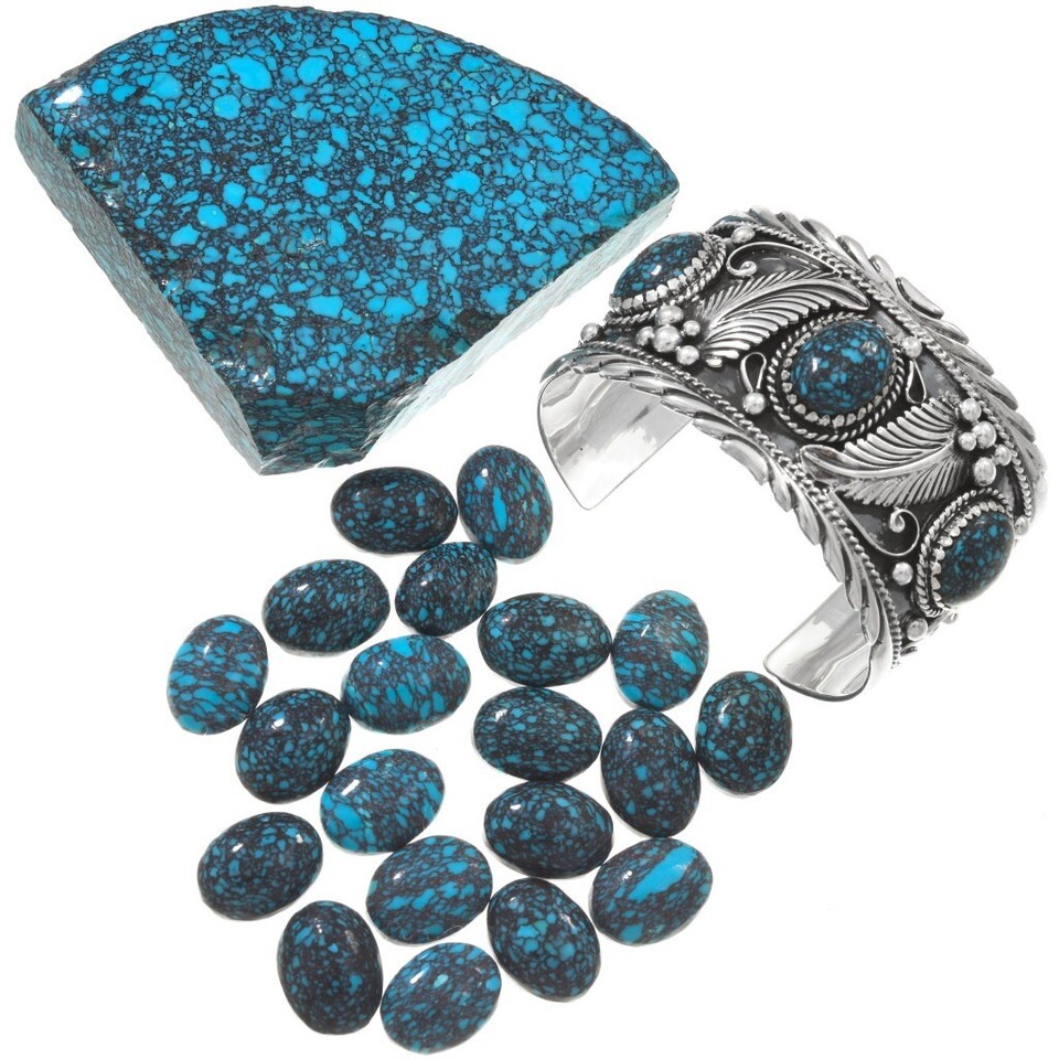 Navajo GIBBSITE TURQUOISE BIG BOY BRACELET, 3-Stn Sterling Silver Cuff ...