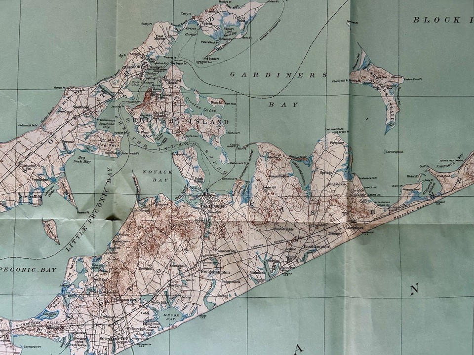Antique 1913 Topographic Map of Long Island, New York, Julius Bien/USGS ...