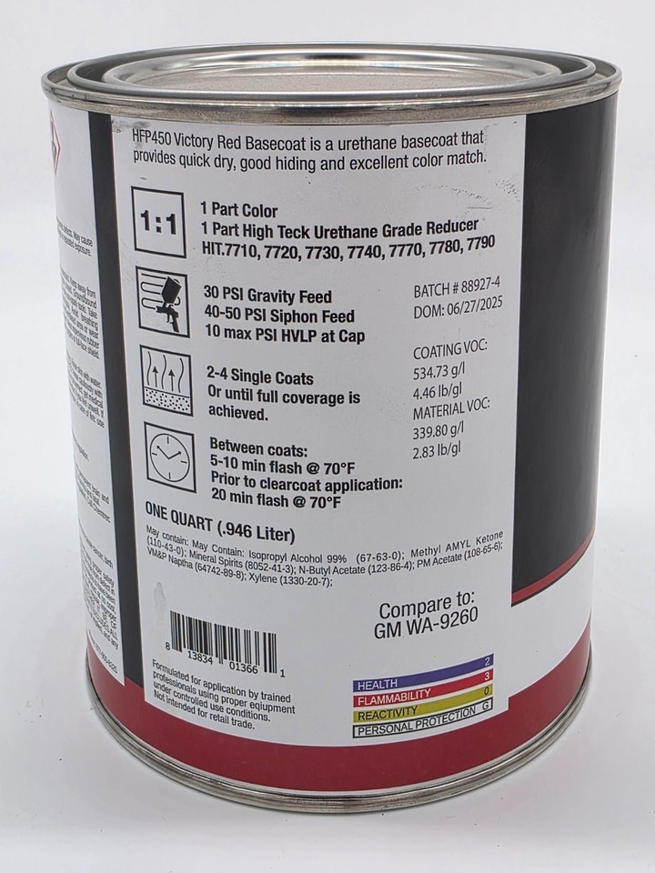HIGH TECK GM 9260 Victory Red Automotive Basecoat QUART HFP450 WA9260 ...