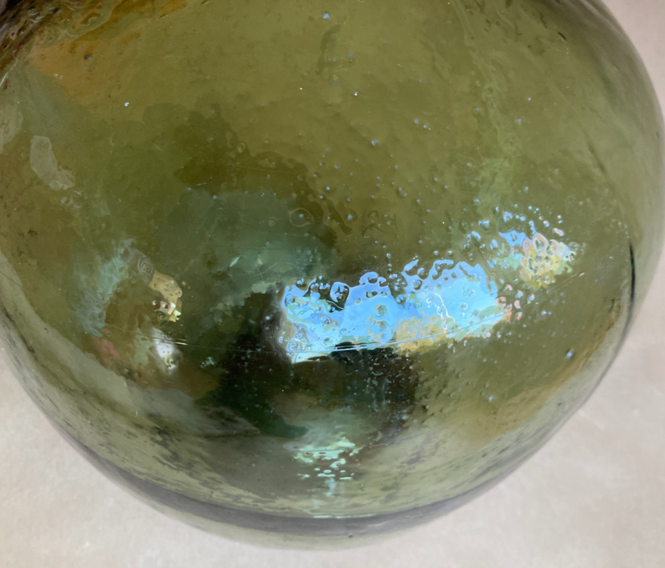 21” Vintage Green Glass Wine Carboy Demijohn Hand Blown Jug Bottle Lamp ...