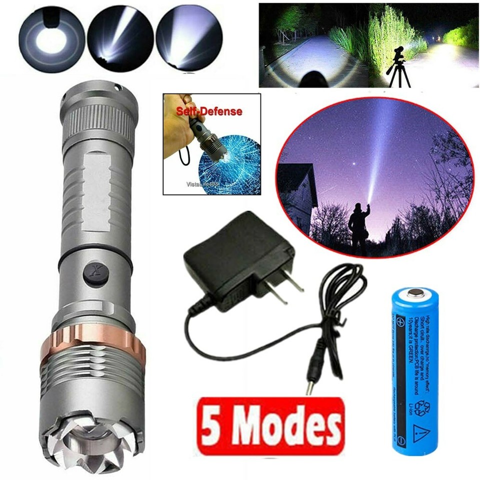 2x Brightest 9500000LM Powerful LED Tactical Flashlight Rechargeable ...