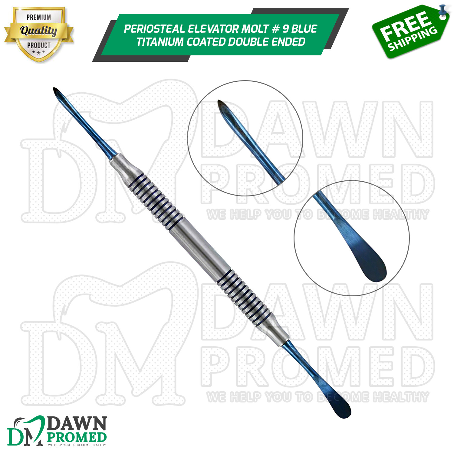 Dental Periosteal Elevator Molt # 9 Blue Titanium Coated Double Ended ...