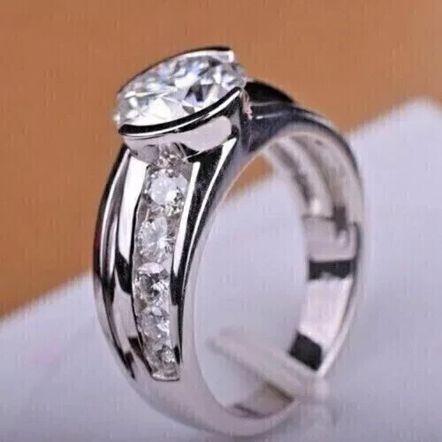 1.50Ct Round Cut Natural Diamond Dainty Men's Birthday Gift Ring 14K ...