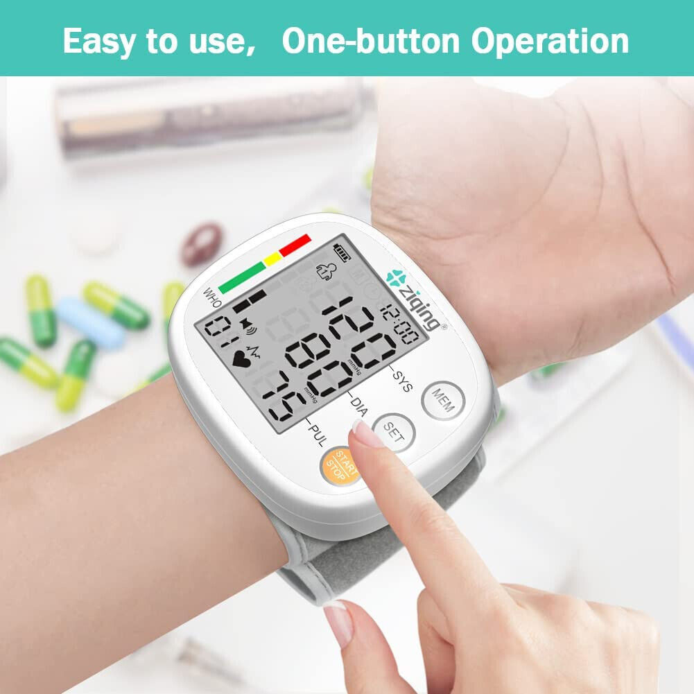 Wrist Blood Pressure Monitor Adjustable BP Cuff Heart Rate Machine ...