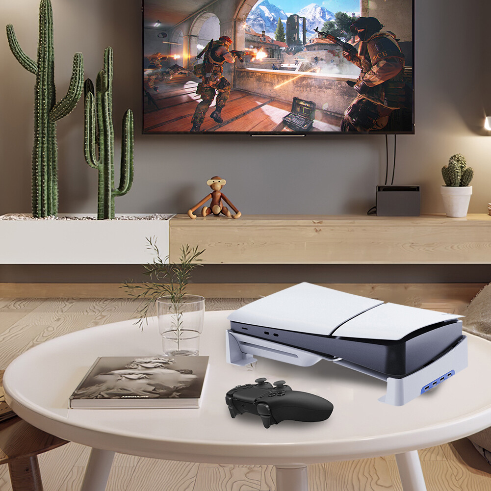 For PS5 Slim Base Stand Display Stand Anti-Slip Mads with 4-Port USB2.0 ...