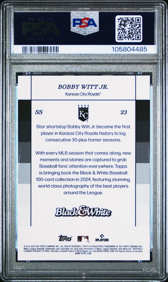 2024 TOPPS BLACK & WHITE YELLOW #23 BOBBY WITT JR. /75 PSA 10 Gem Mint ...