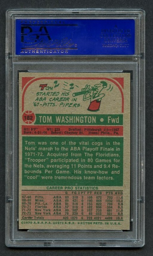 1973 Topps Basketball TOM WASHINGTON #182 PSA 9 MINT New York Nets Low ...