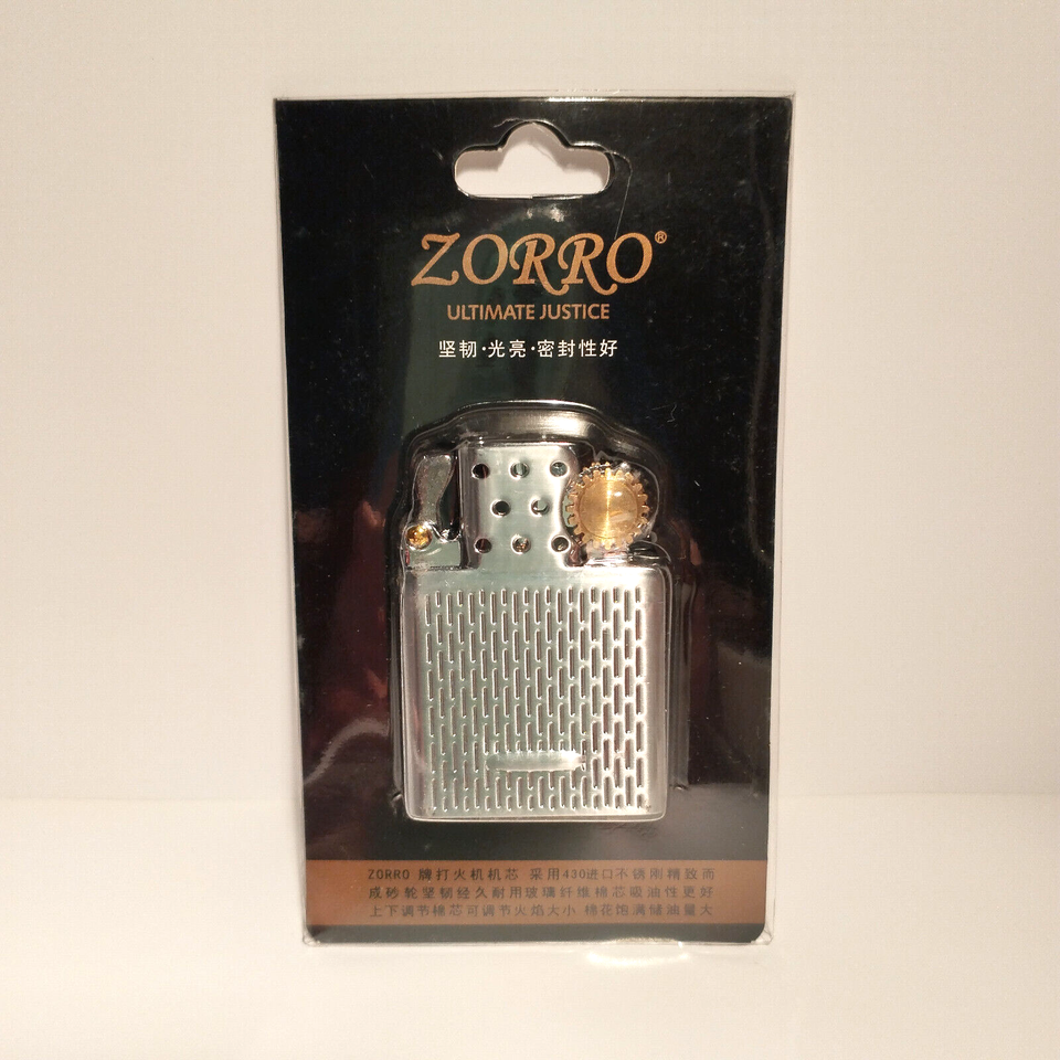 Zorro Silver Steel Lighter Insert with Wick Cover & Metal Base | eBay