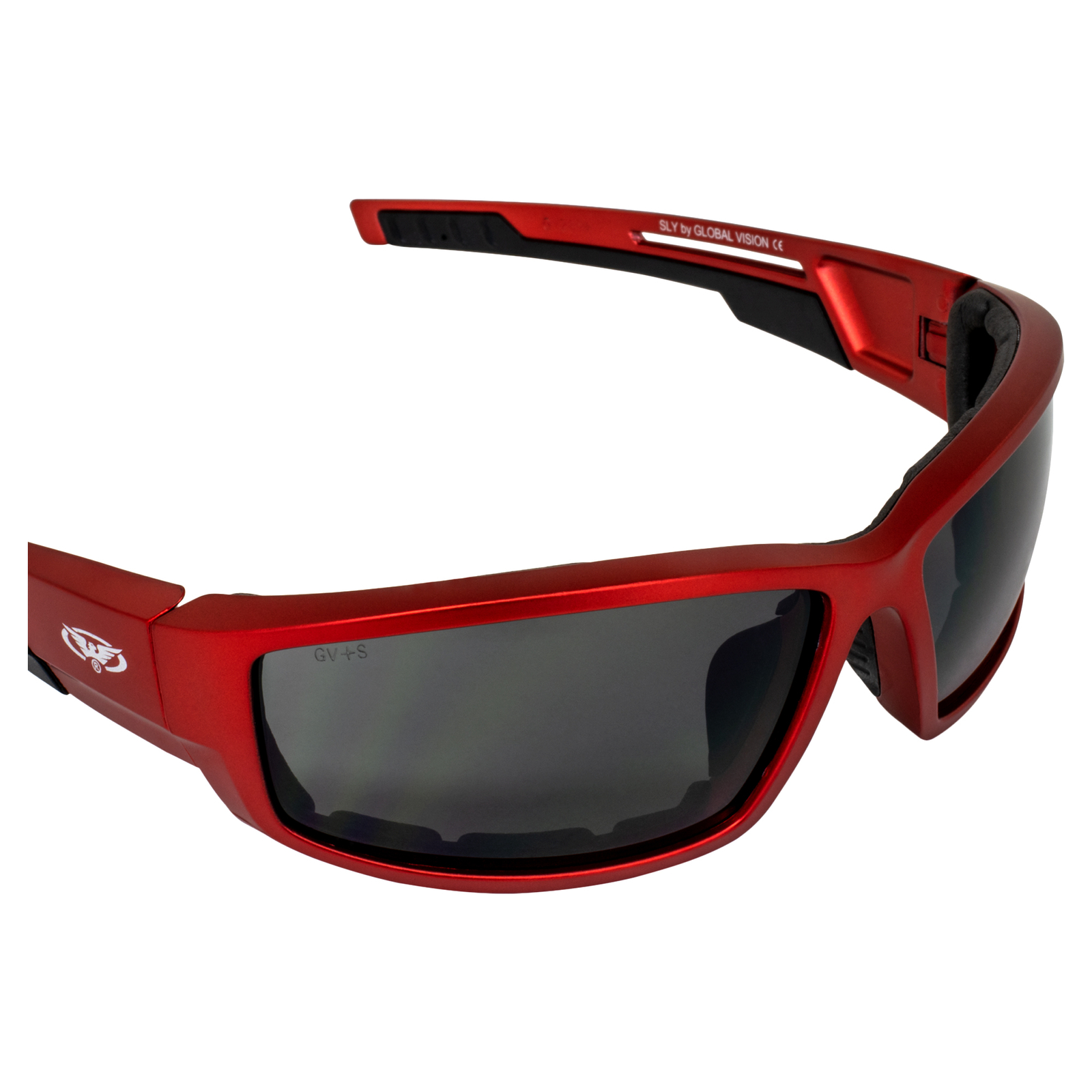 Sly Motorcycle ATV Padded Riding Sunglasses Smoke Lenses Red Metallic ...