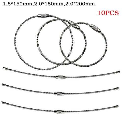 Sturdy Stainless Steel Cable Loops Pack of 10 for Keychains and Gadgets ...