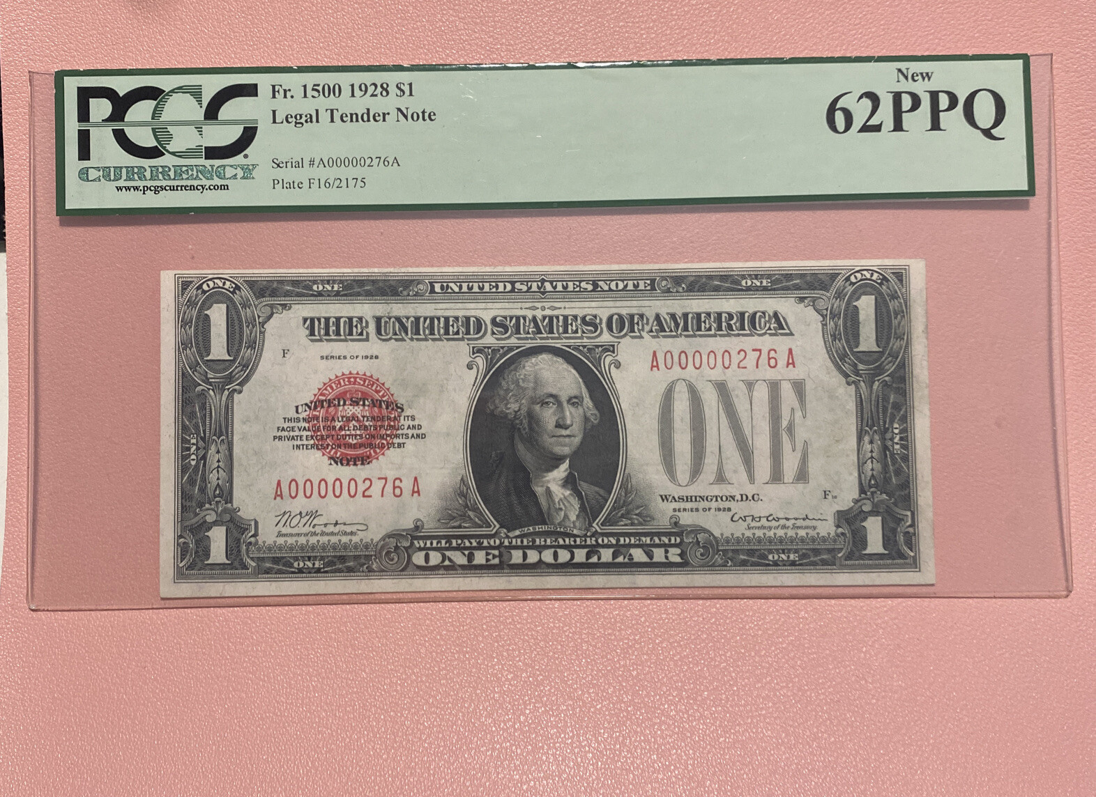 1928 US Legal Tender One Dollar Red Seal 《AA BLACK》Low #A00000276 UNC ...