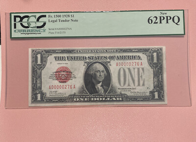 1928 US Legal Tender One Dollar Red Seal 《AA BLACK》Low #A00000276 UNC ...