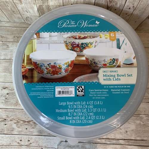 Pioneer Woman 3-Piece Sweet Romance Rose Mixing Bowl Set Enamel-On ...