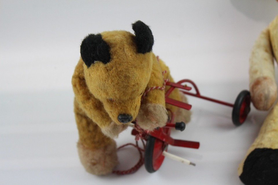 Teddy Bear Vintage Sooty w/ Bike & Sweep Inc Synthetic Hair Glass Eyes ...
