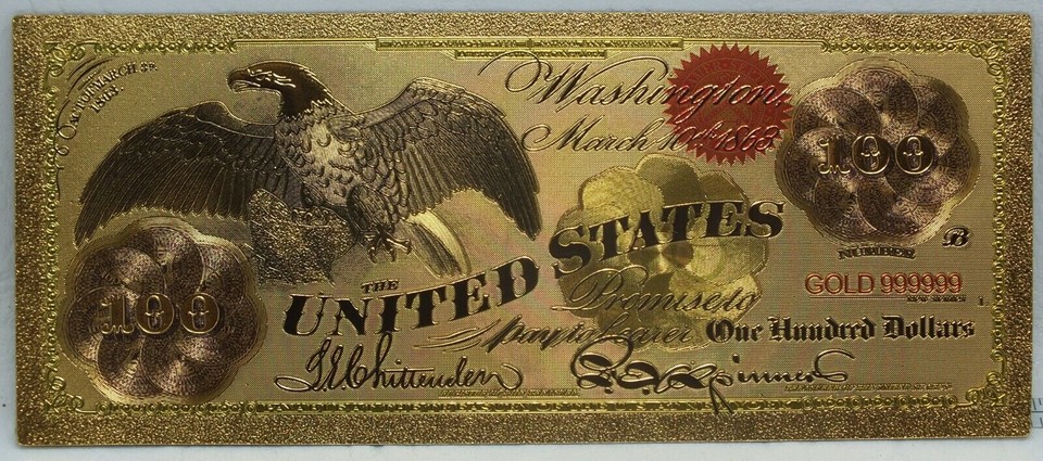 24K Gold-Plated Foil Note Currency Bill Paper Money Novelty Famous Cash ...